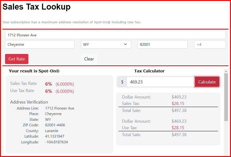 Online Lookup with Calculator - Zip2Tax LLC